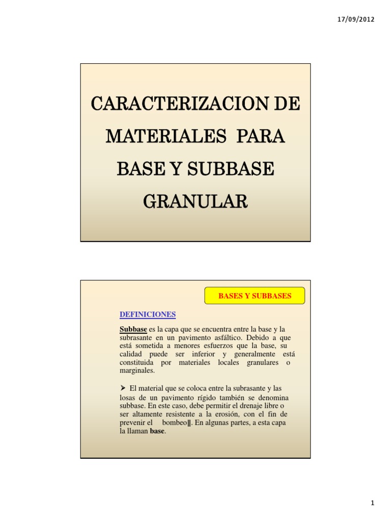 Clase 6 (A) - Caracterizacion de Materiales para Capas Granulares de Base y Subbase | PDF ...