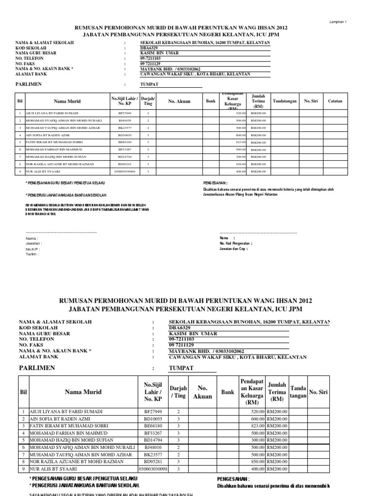 Contoh Borang Wang Ehsan | PDF