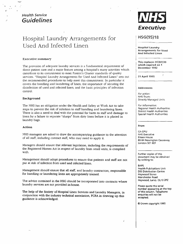Guidelines Hospital Laundry Arrangements | PDF | Washing Machine ...