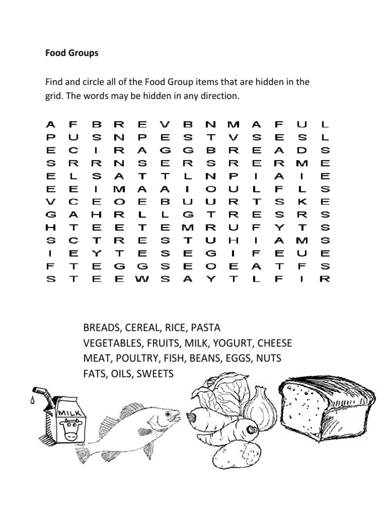 Food Groups Word Search Activity | PDF