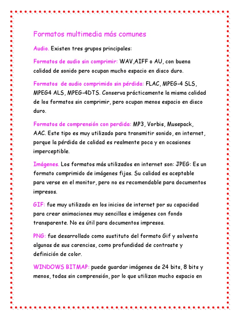Formatos Multimedia Comunes y Ejemplos | PDF | Informática
