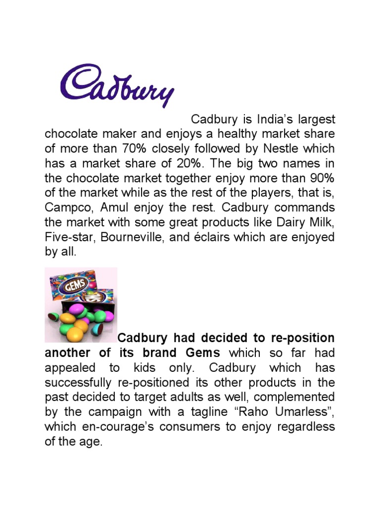 Brand Positioning of Cadbury | PDF | Desserts | Sugar Confectionery