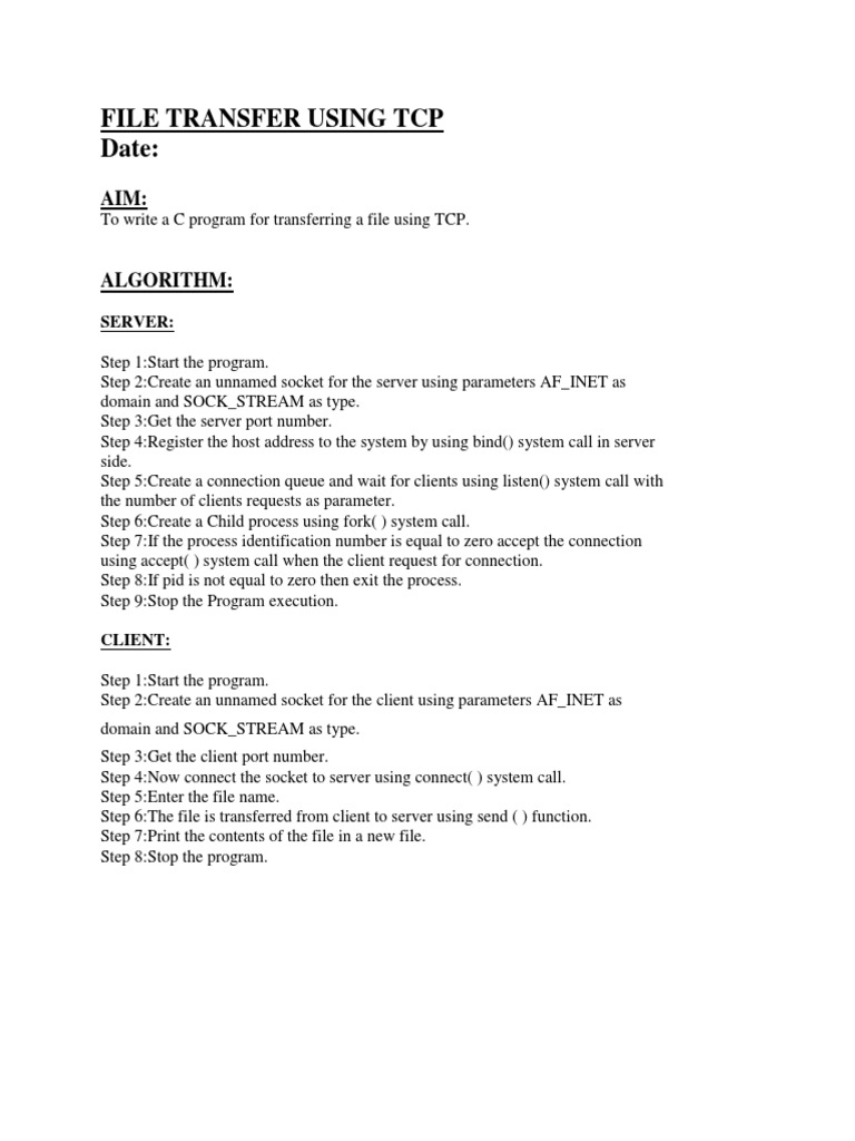File Transfer Using TCP | PDF | Port (Computer Networking) | Network Socket