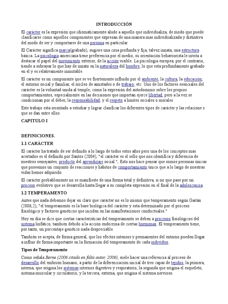 El Caracter Definición, Desarrollo y Consecuencias | PDF | Temperamento ...