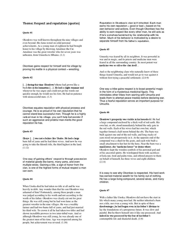 Theme Respect and Reputation (Quotes) | PDF | Religion And Belief