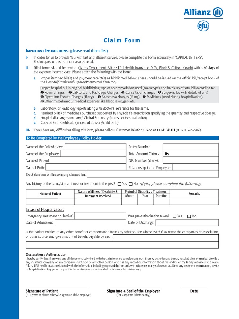 Allianz Health Claim Form Guide | PDF | Hospital | Patient