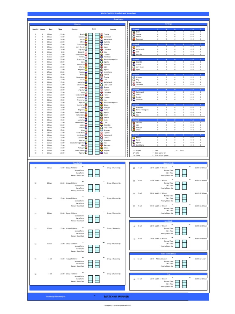 World Cup 2014 Fixtures - Excel | PDF | Microsoft Windows | Fifa World Cup