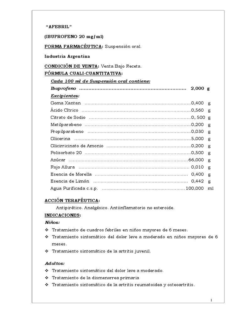 Afebril Suspension Disp Anmat 1485 05 | PDF | Droga anti-inflamatoria ...