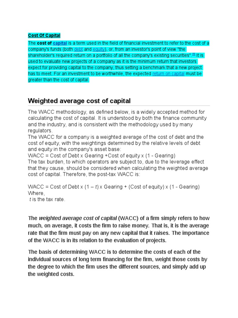 Weighted Average Cost of Capital | PDF | Cost Of Capital | Leverage ...