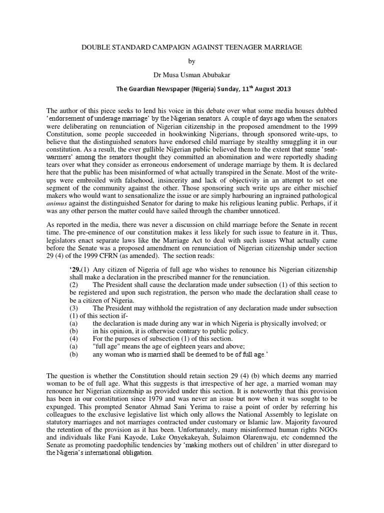 Double Standard Campaign Against Teenager Marriage | PDF | Marriage ...