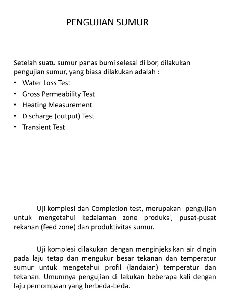 Uji Sumur Komplesi Dan Uji Panas | PDF