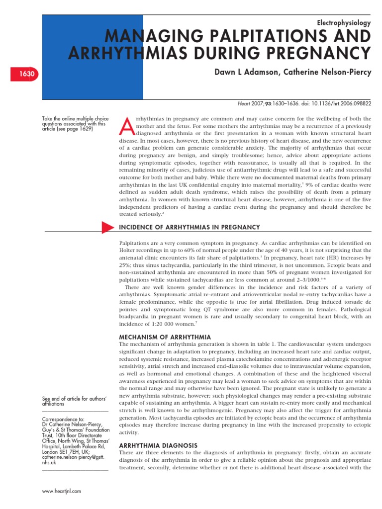 Managing Palpitations and Arrhythmias During Pregnancy: Dawn L Adamson ...