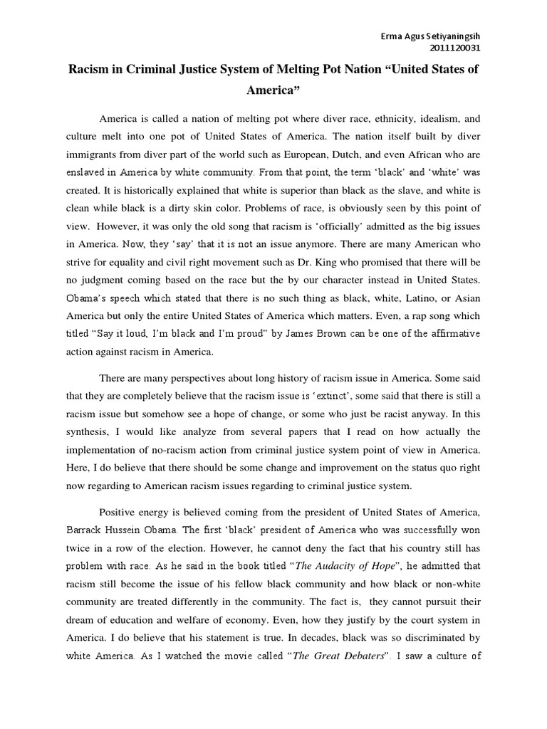 Racism in the Criminal Justice System of the United States: A Call for ...