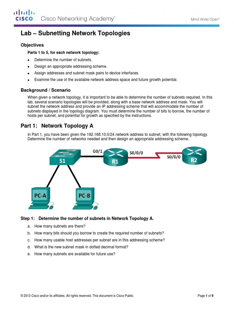 9.1.4.9 Packet Tracer Lab - Subnetting Network Topologies | PDF | Ip ...