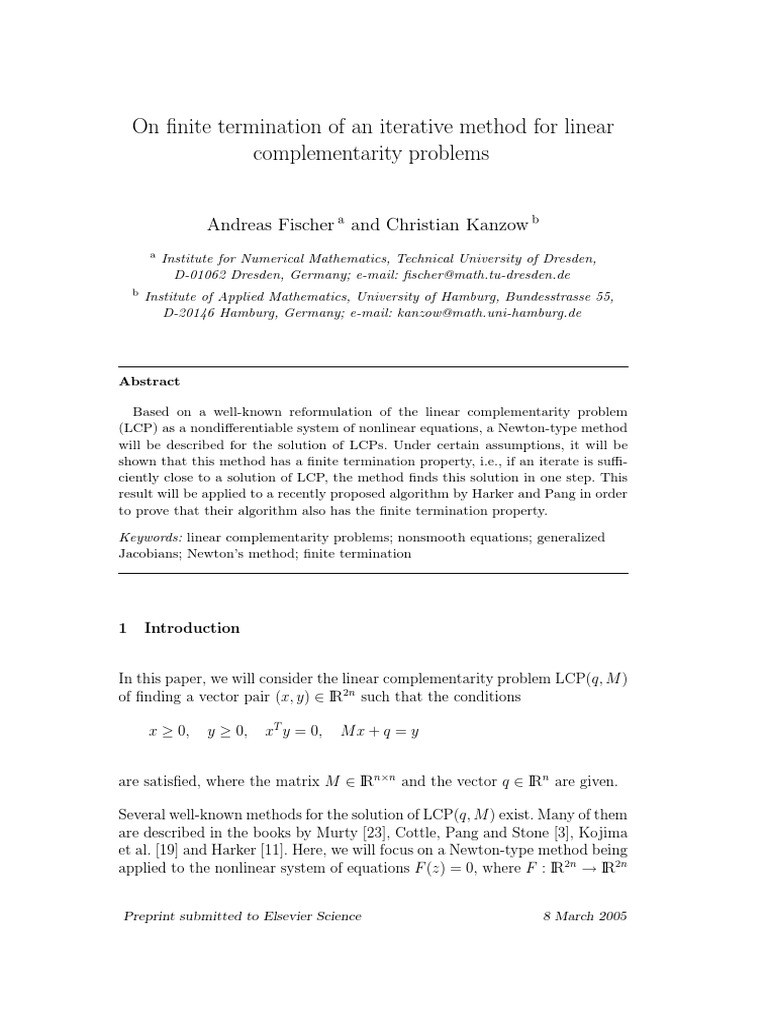 On Finite Termination of An Iterative Method For Linear Complementarity Problems | PDF ...