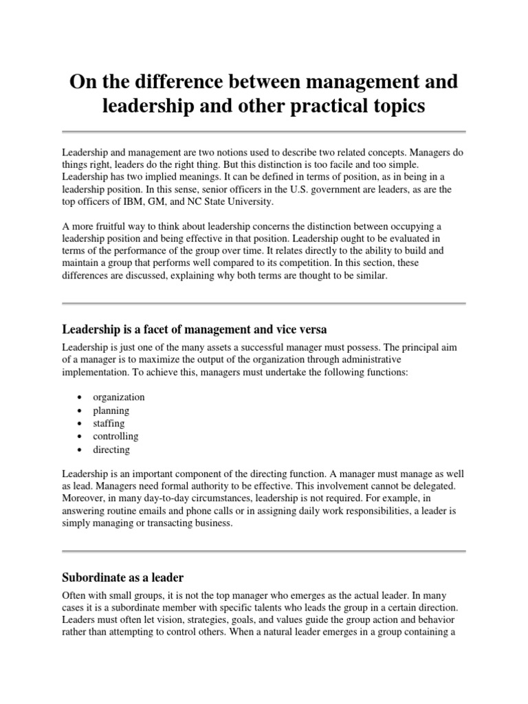 Leadership vs. Management Explained | PDF | Chief Executive Officer ...
