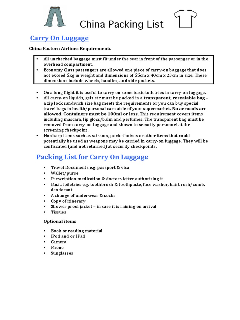 China Packing List | PDF | Baggage | Clothing