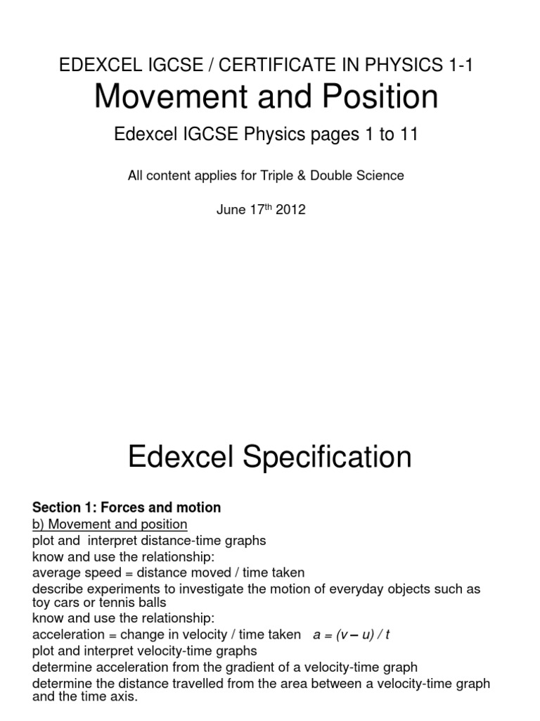 Igcse 11 Movement&Position | PDF | Acceleration | Velocity