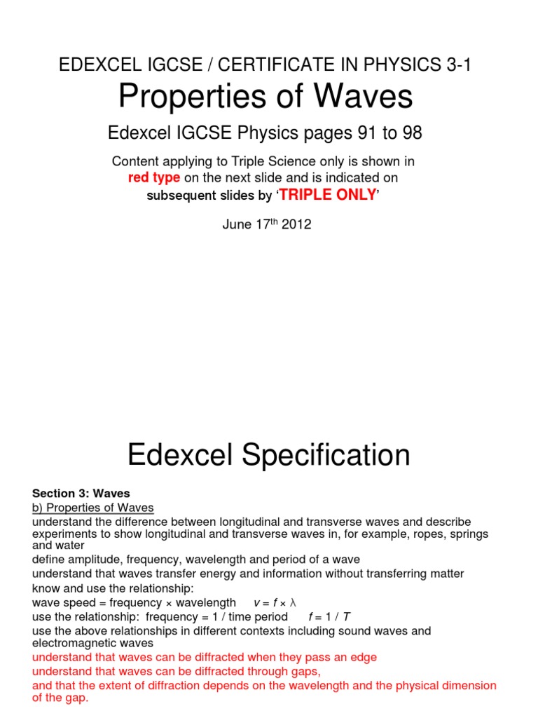 Igcse 31 Propertiesofwaves | PDF | Hertz | Waves
