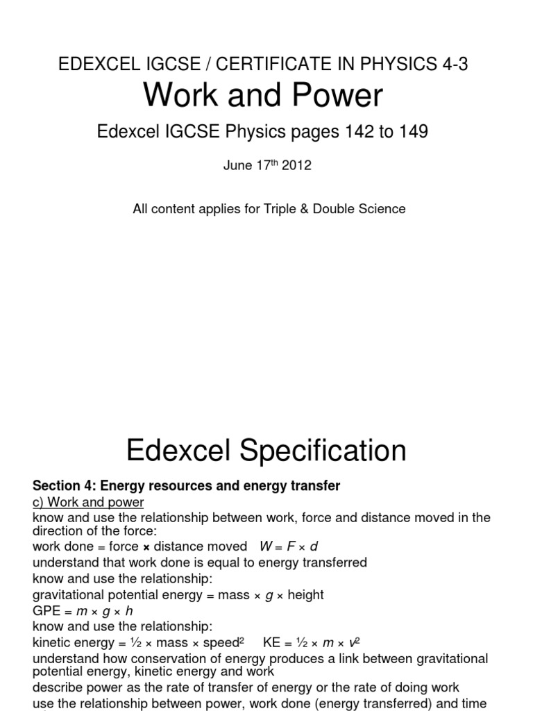 Igcse 43 Work&Power | PDF | Kinetic Energy | Power (Physics)