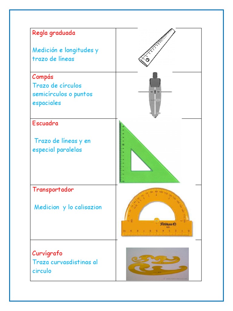 Tabla de Instrumentos D Dibujo | PDF | Dibujo | Geometría