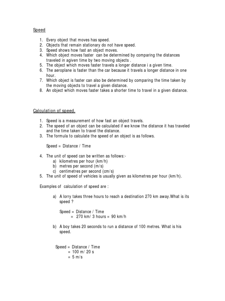 10 Speed Notes Section B and A | PDF | Speed | Kilometre
