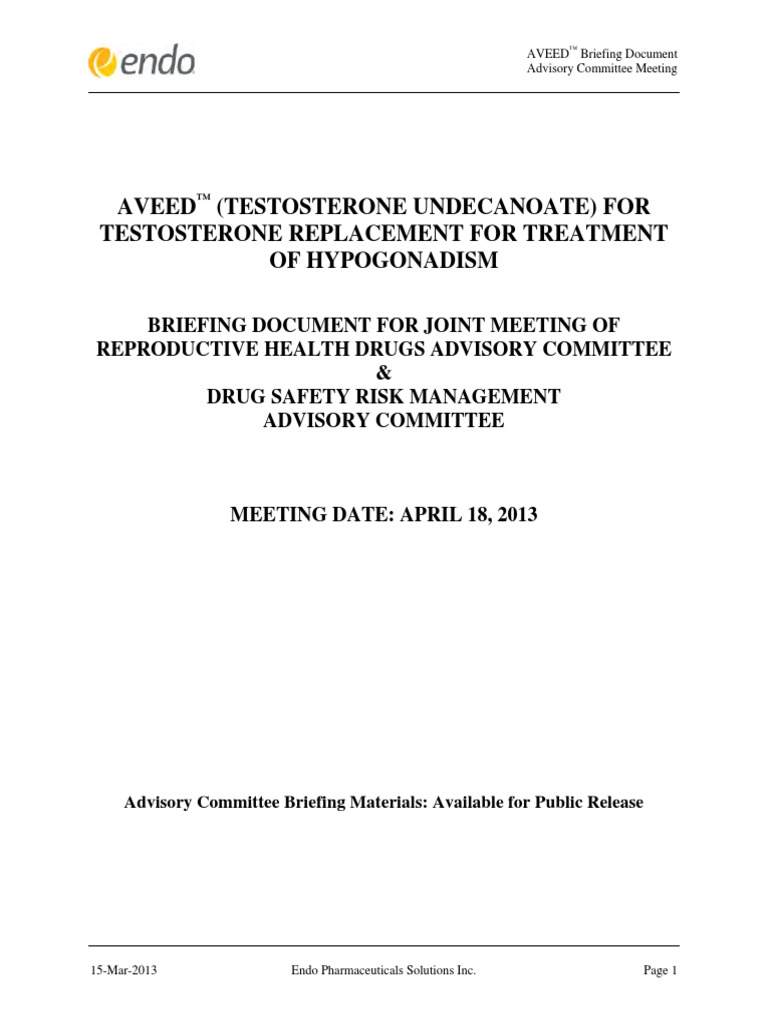 AVEED Testosterone Undecanoate UCM348092 | PDF | Clinical Trial | Drugs