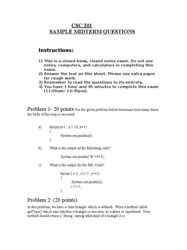 Sample Midterm CSC 201 | PDF | Teaching Methods & Materials | Computers