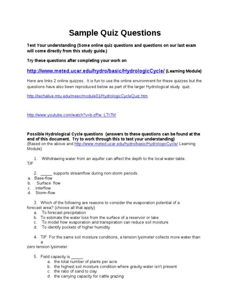 Water Quiz | PDF | Evaporation | Water Vapor