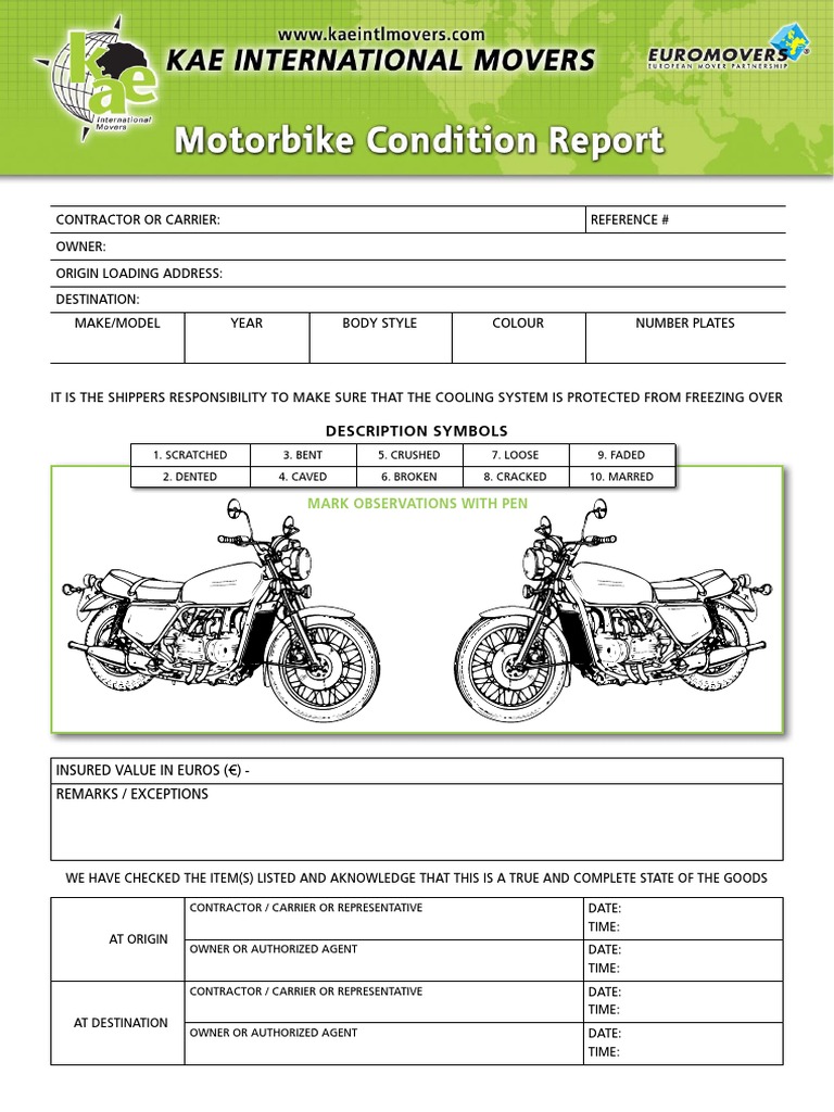 Motorbike Condition Report | PDF