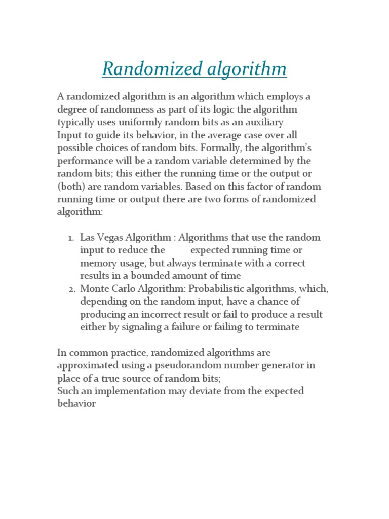 Randomized Algorithm | PDF | Algorithms And Data Structures | Algorithms