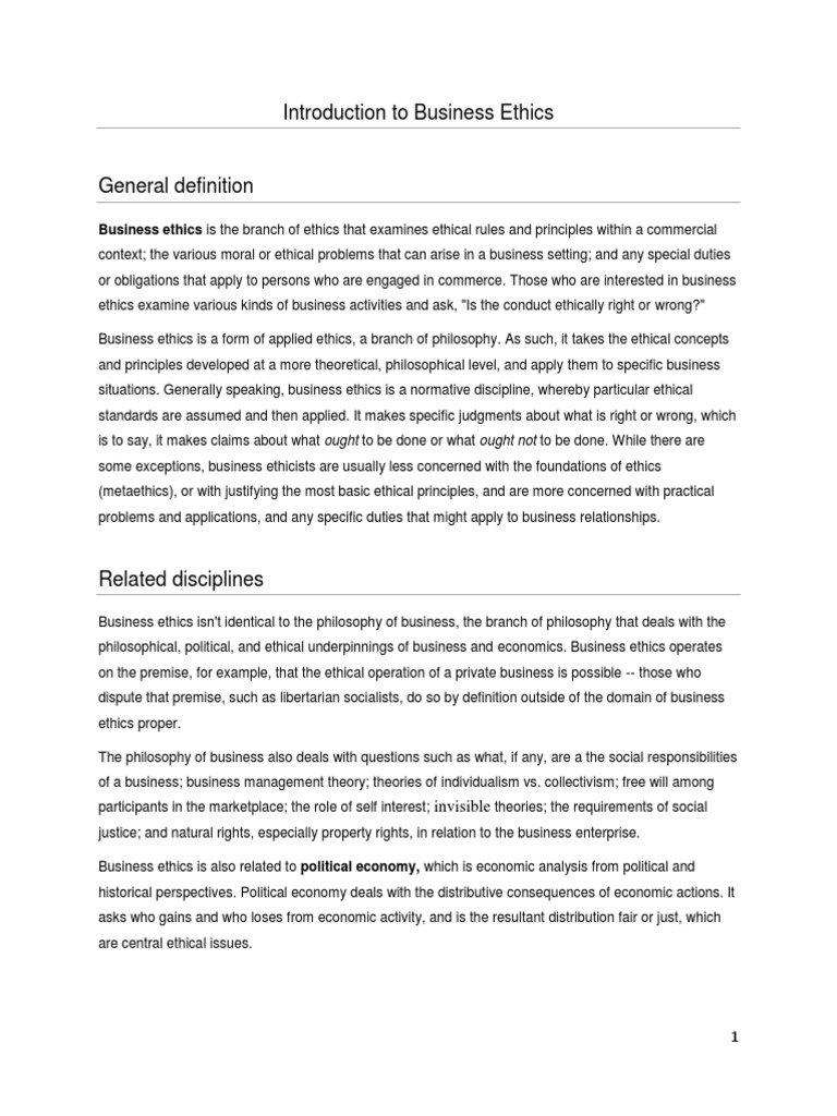 Introduction To Business Ethics | PDF | Business Ethics | Social ...