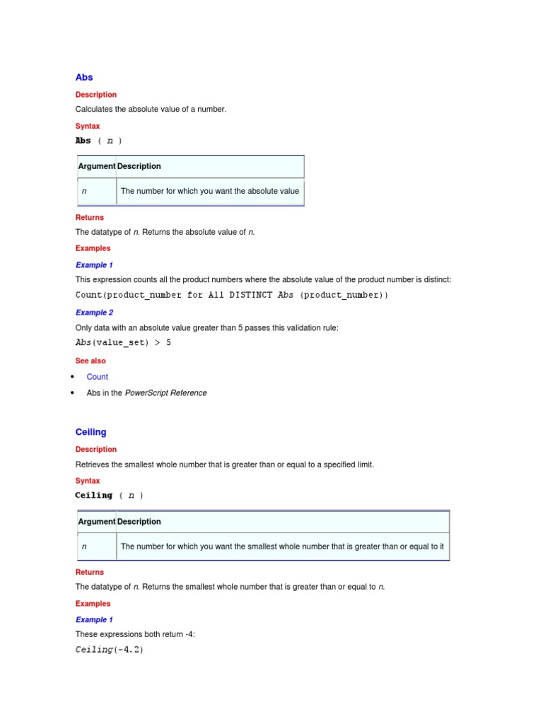 Abs (N) : Argument Description | PDF | Trigonometric Functions ...
