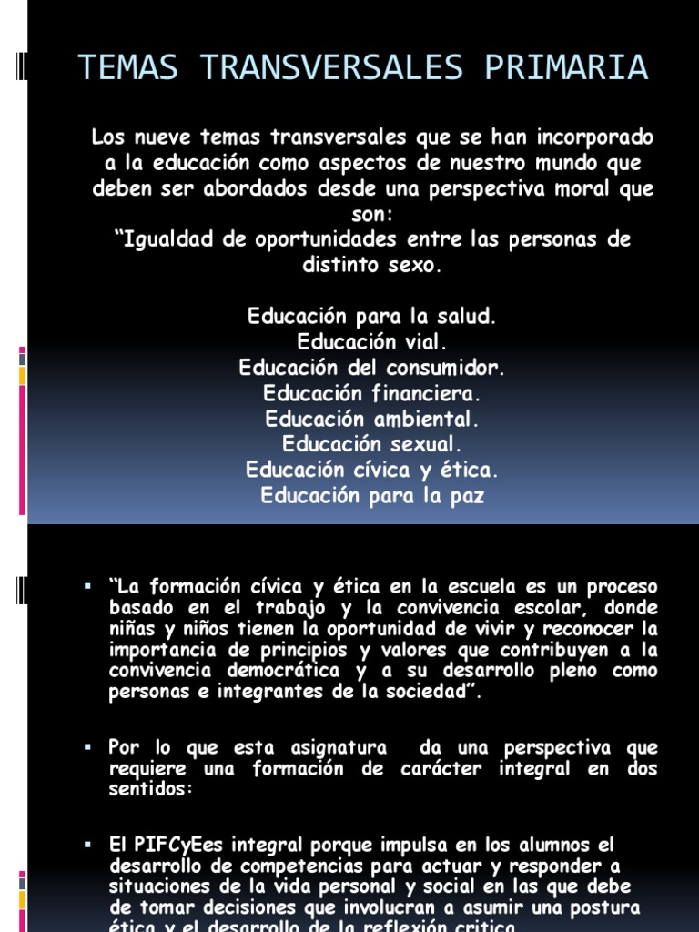 Temas Transversales en Educación Primaria | PDF | Educación sexual | La ...