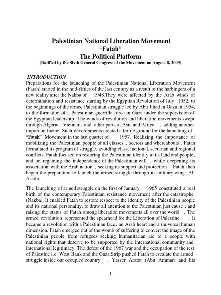 Fatah Political Platform | PDF | Palestine Liberation Organization ...