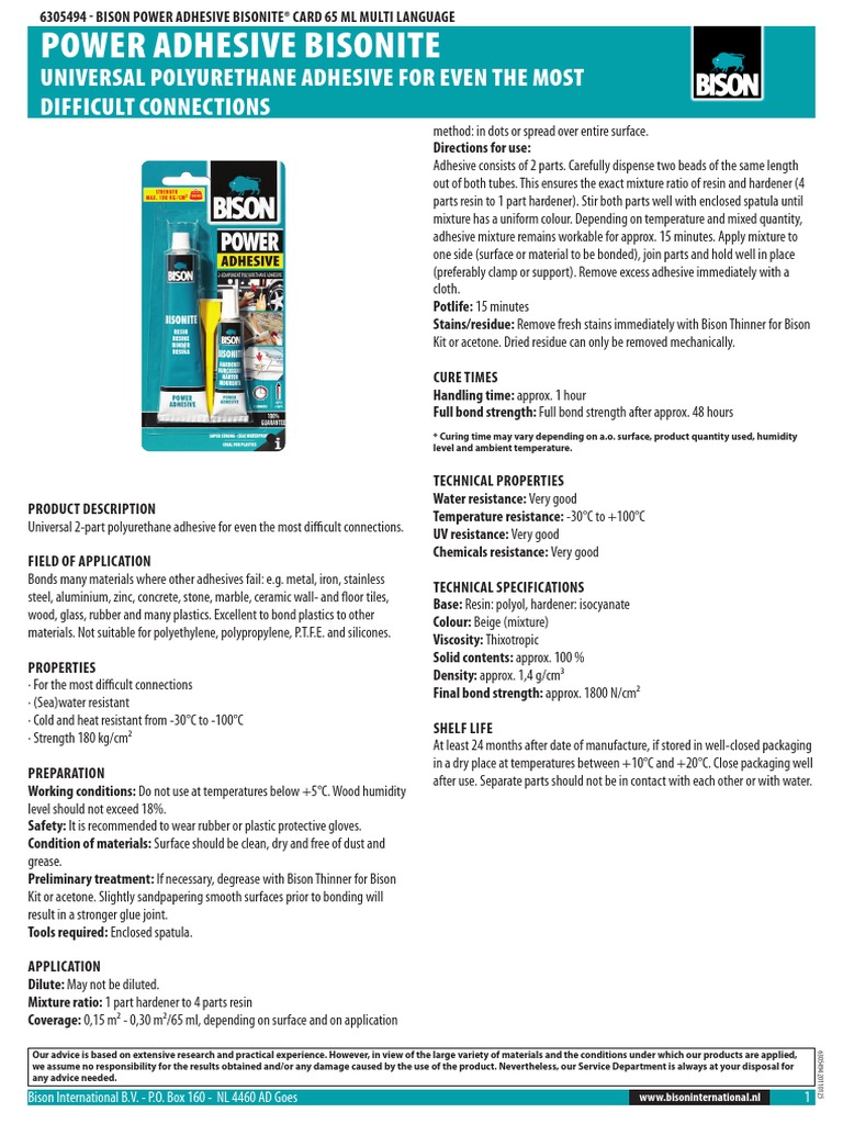 Bison Power Adhesive Bisonite | PDF | Adhesive | Manmade Materials