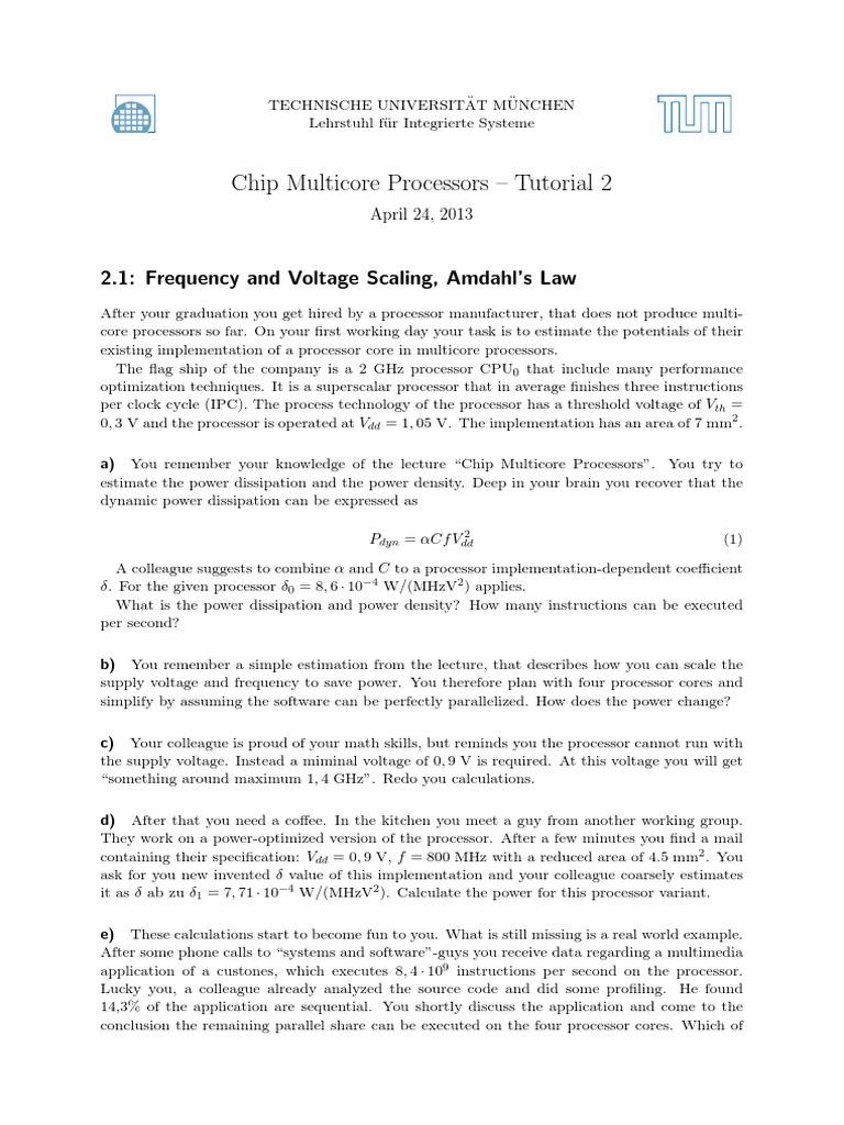 Chip Multicore Processors - Tutorial 2: 2.1: Frequency and Voltage Scaling, Amdahl's Law | PDF ...