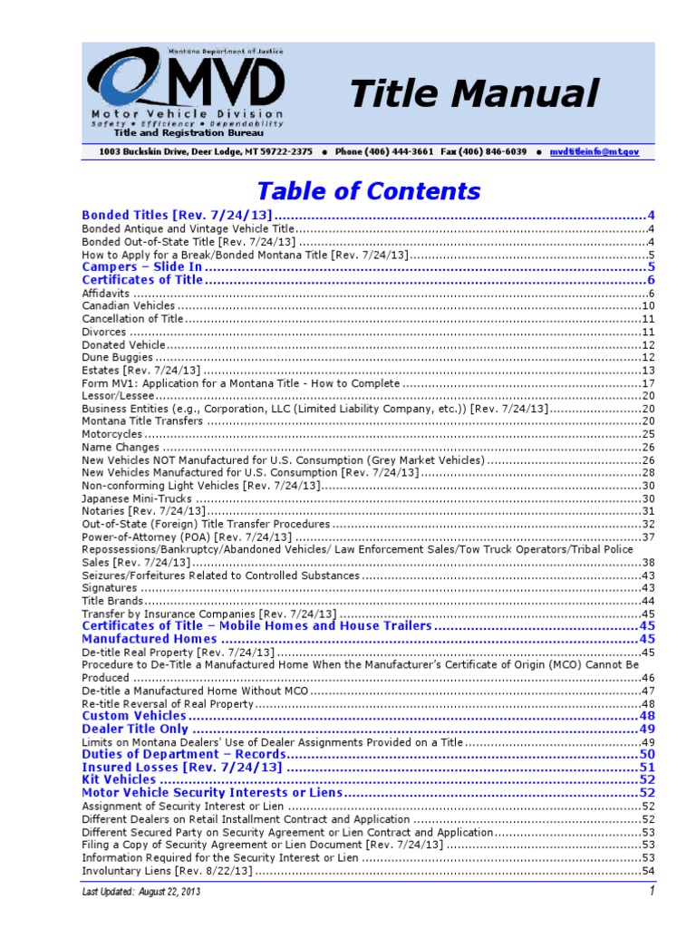 MVD Title Manual | PDF | Lien | Concurrent Estate