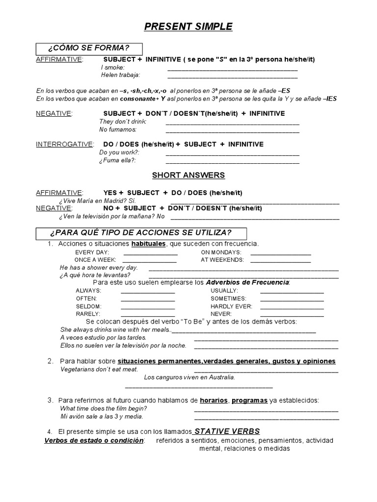 Repaso Presente Simple 4ºeso | PDF | Ocio