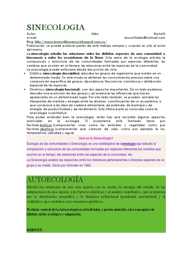 Definición y Conceptos de Sinecología | PDF | Nicho ecológico | Mimetismo