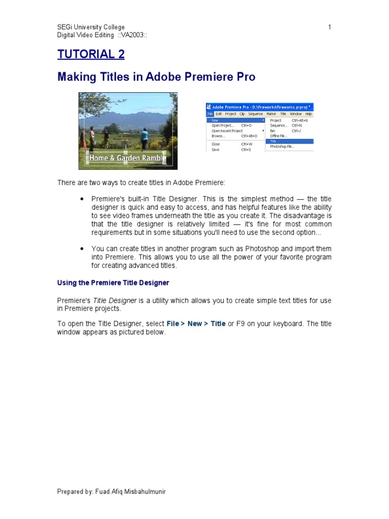 Creating Titles in Premiere Pro | PDF | Media Technology | Digital ...