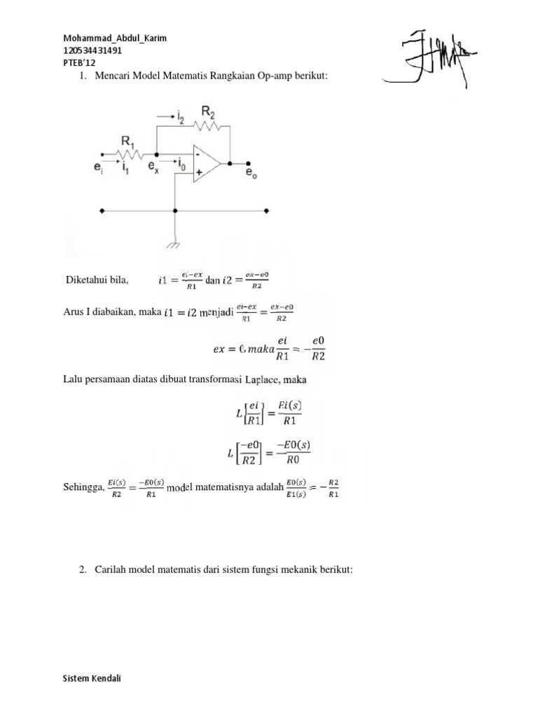 Model Matematis Sistem Kendali | PDF