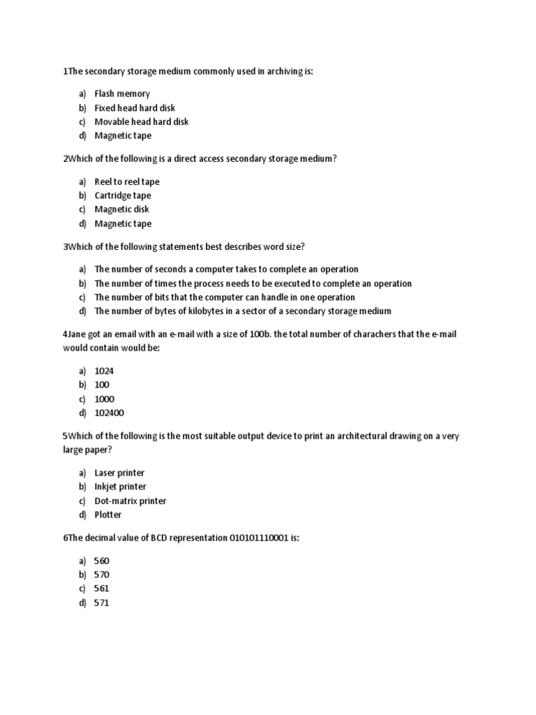 CSEC Multiple Choice | PDF | Computers