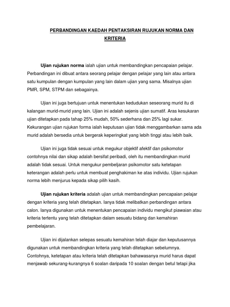 Perbandingan Kaedah Pentaksiran Rujukan Norma Dan Kriteria | PDF ...