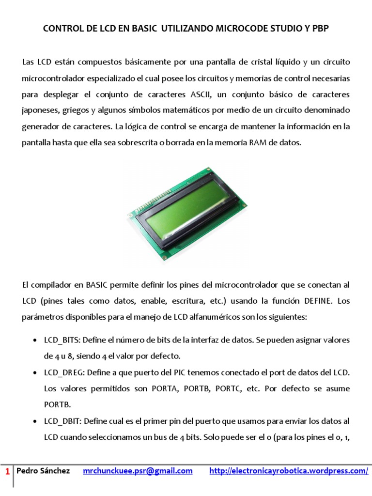Control de LCD en Basic Utilizando Microcode Studio y PBP | PDF | Pantalla de cristal líquido ...