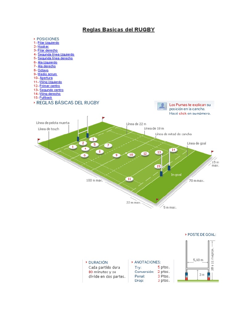 Reglas Basicas Del RUGBY | PDF | Fútbol rugby | Juegos de habilidad física