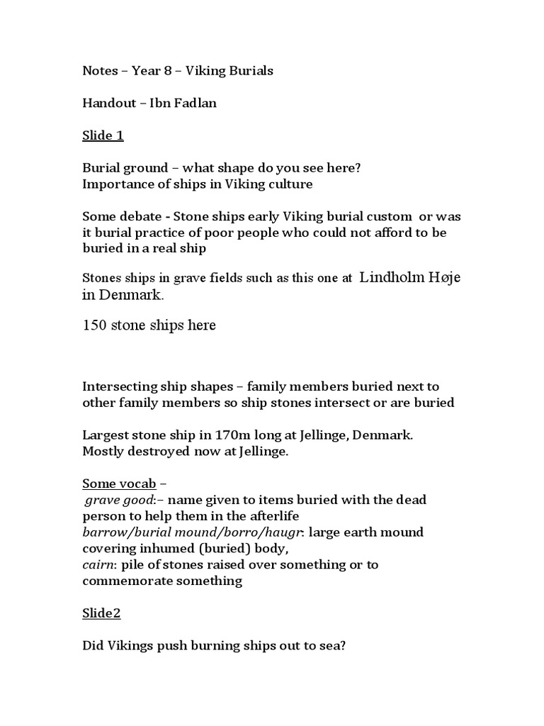 Notes - Year 8 - Viking Burials | PDF | Burial | Vikings