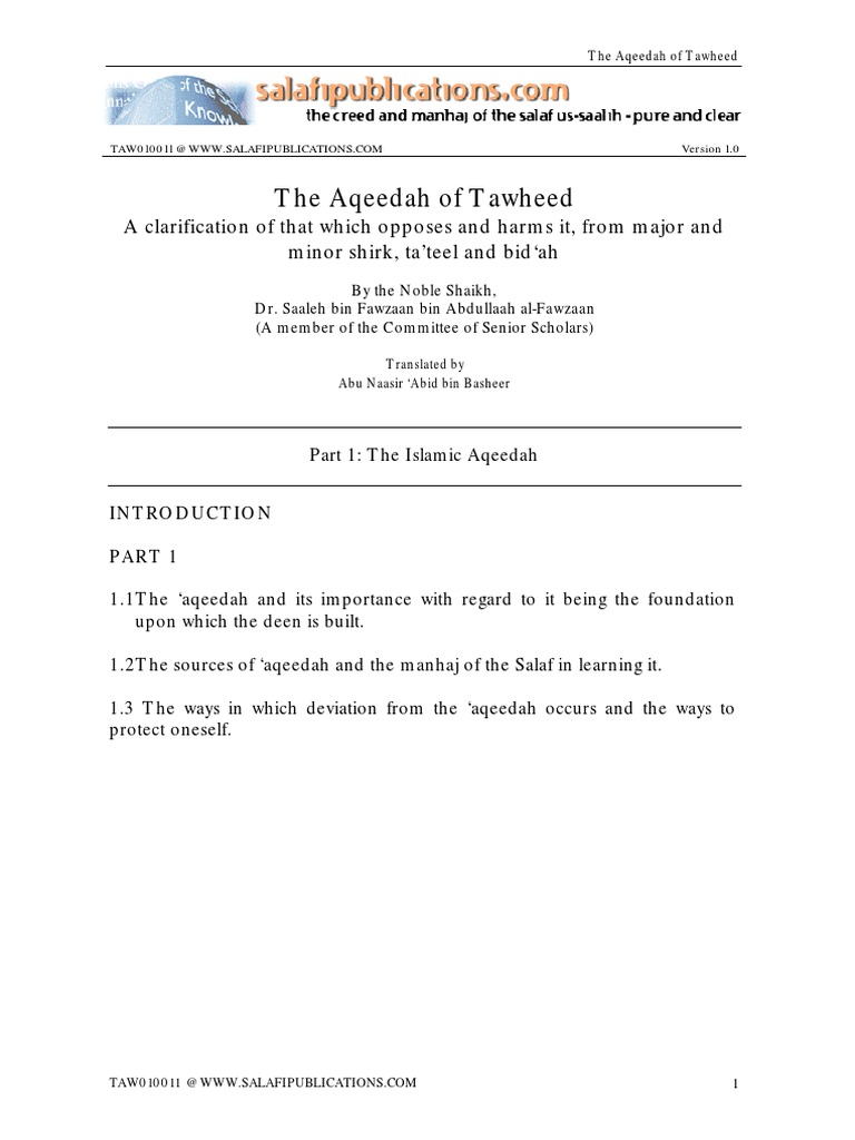The Aqeedah of Tawheed Part 1 - The Islamic Aqeedah | PDF | Tawhid | Sufism