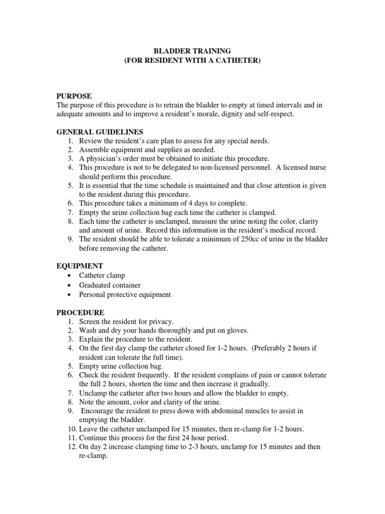 Bladder Training (For Resident With A Catheter) | PDF | Urinary ...