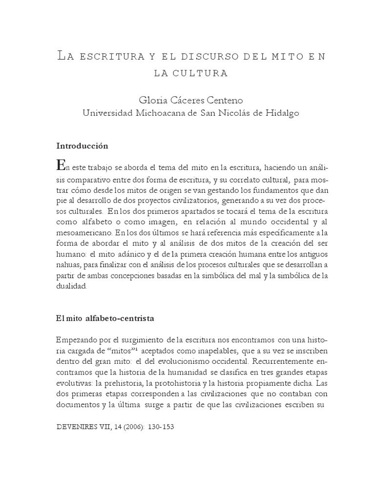 Escritura Mito Cultura PDF | PDF | Mitología | Escritura